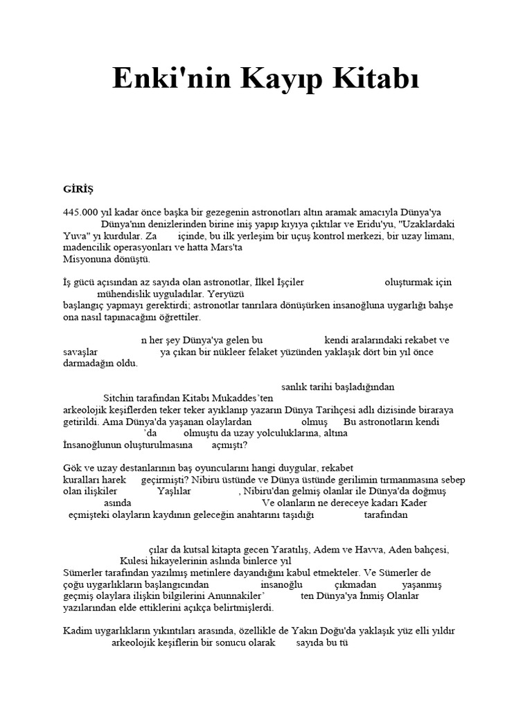 Zecharia Sitchin Enki Nin Kayip Kitabi P | PDF
