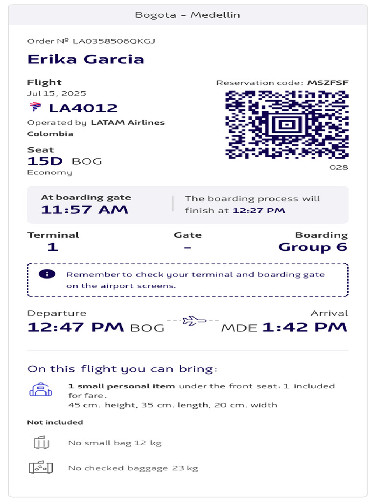 Boarding Pass Erika G LA4012 2 | PDF