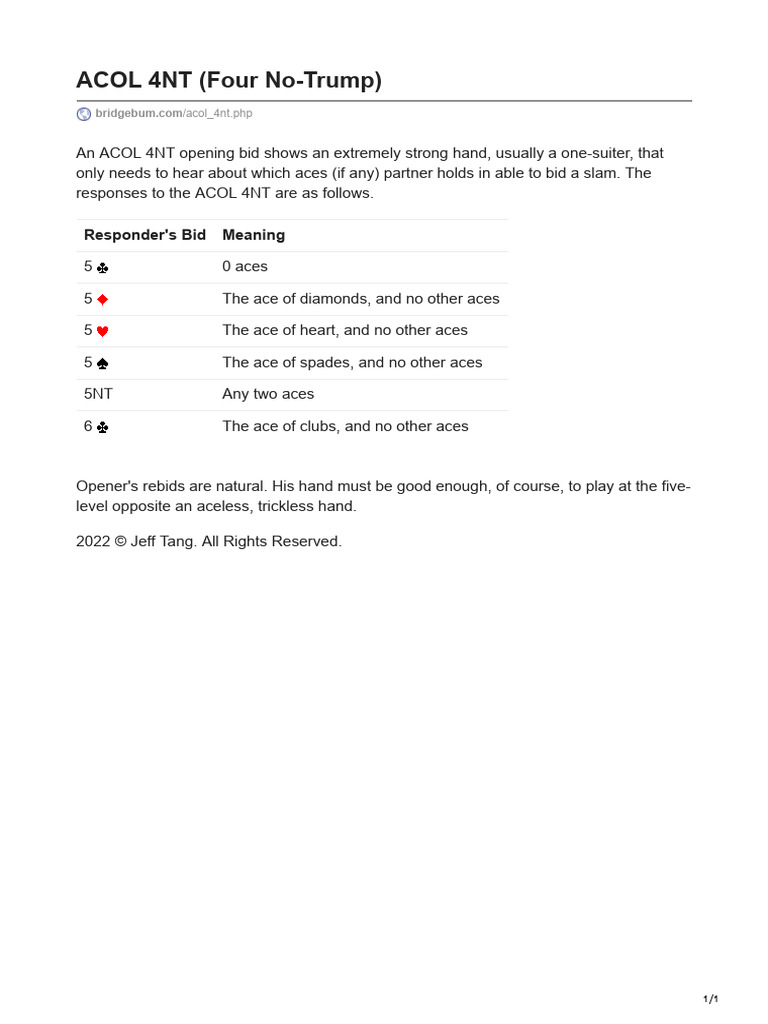 Acol 4nt Four No-Trump | PDF