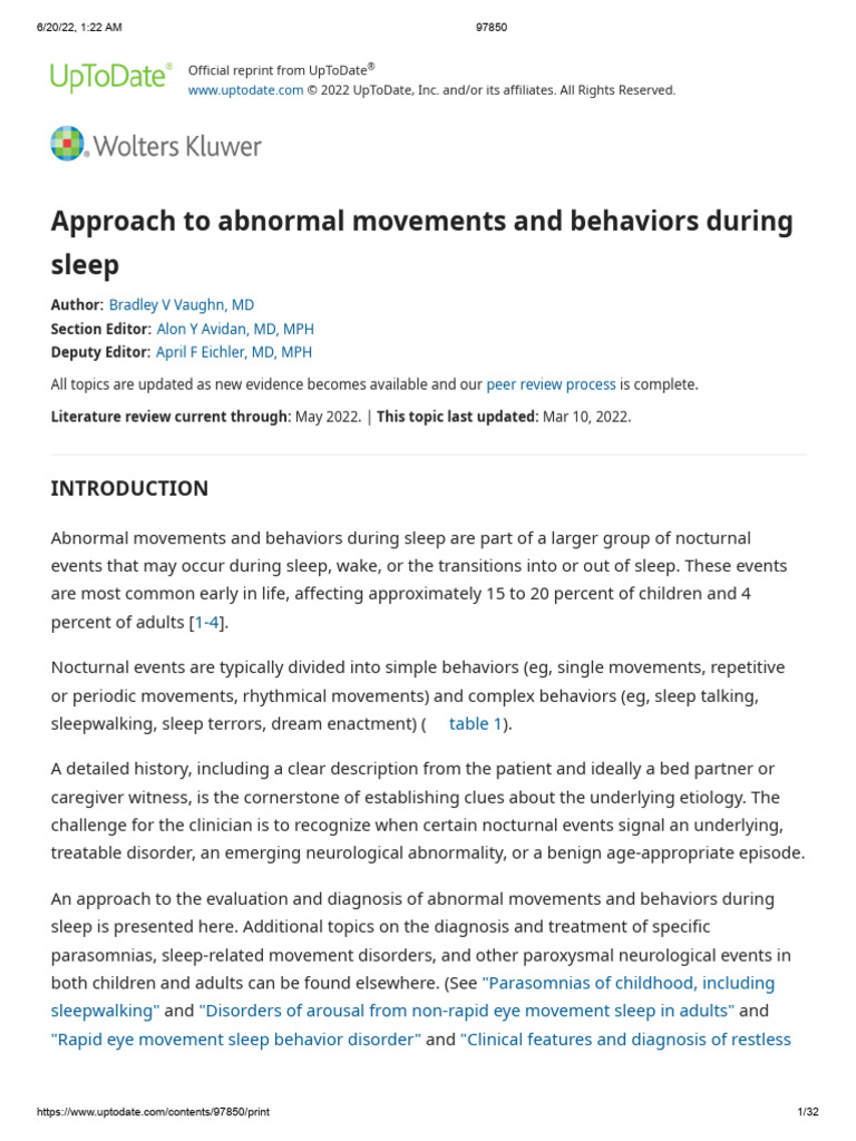 Abnormal Movement Sleep | PDF | Sleep Disorder | Sleep