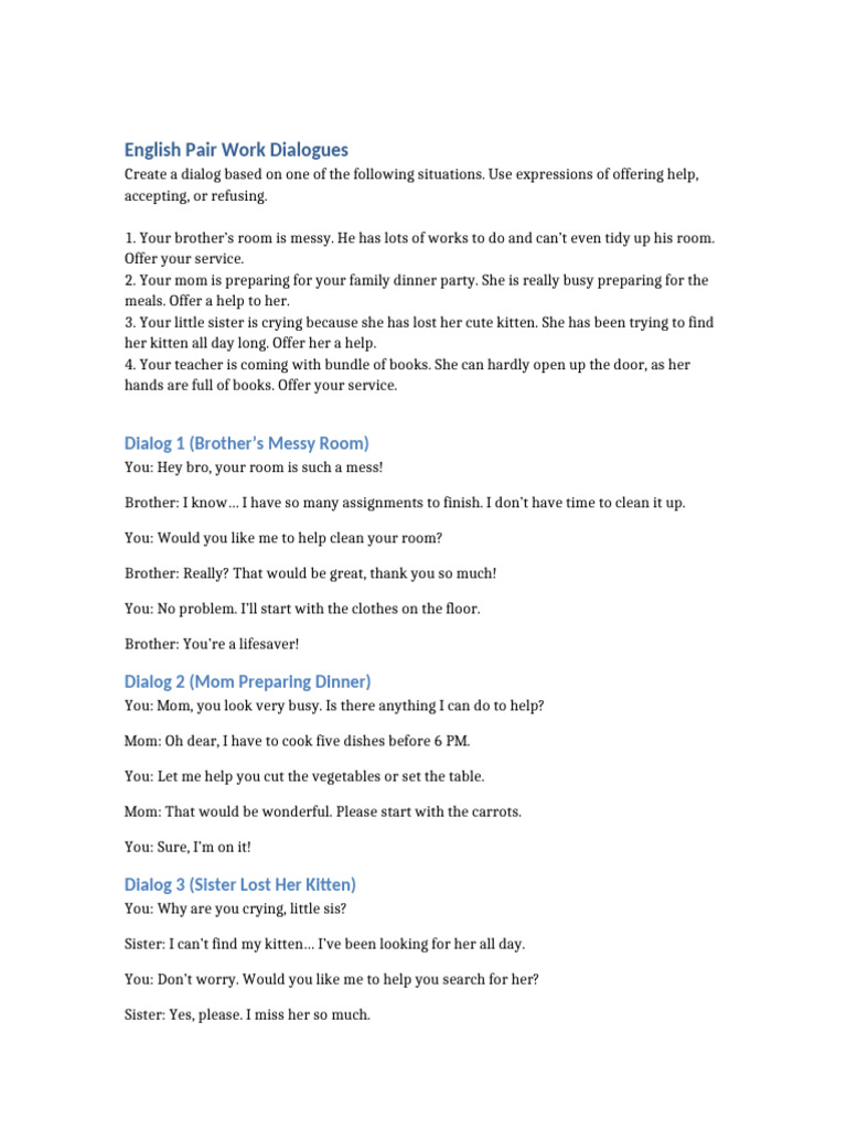Pair Work Dialogs | PDF