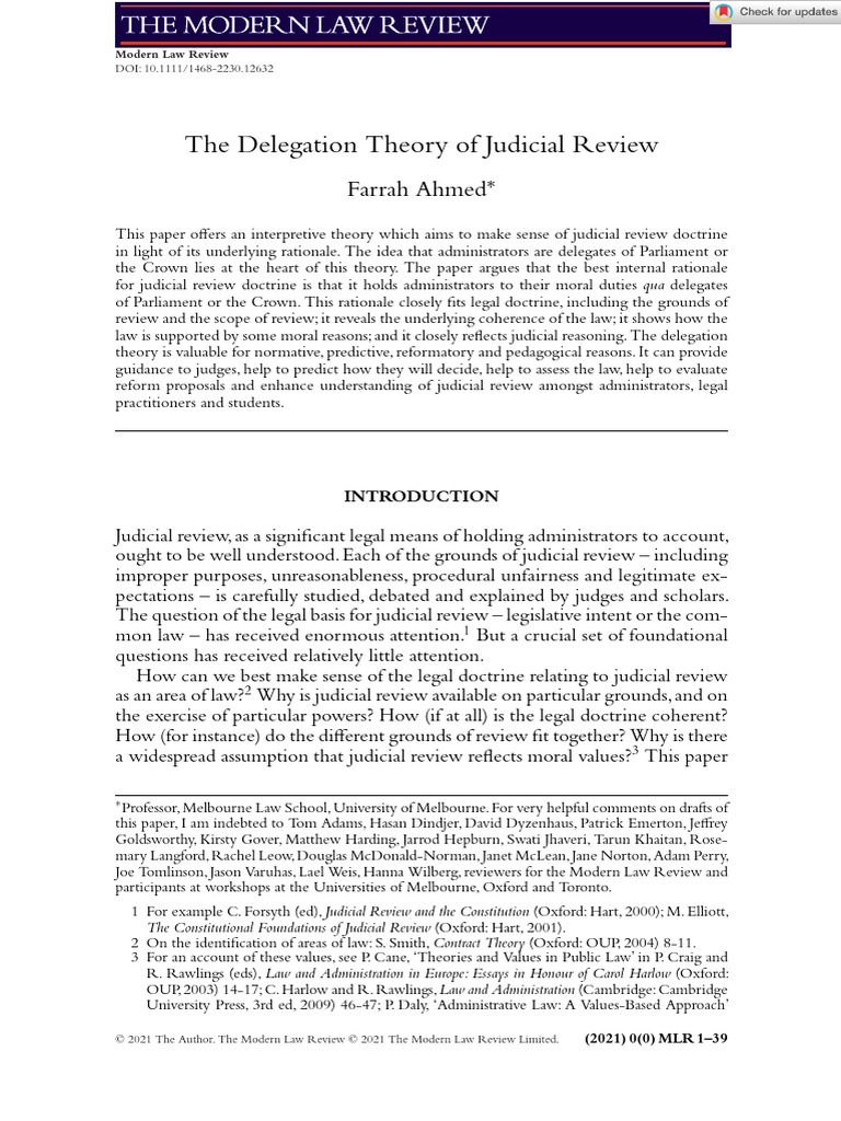 Delegation Theory in Judicial Review | PDF | Judicial Review | Theory