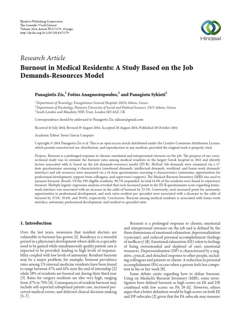 ZIS - Sykioti - ScientificWorldJournal - 2014 - Burnout in Medical ...