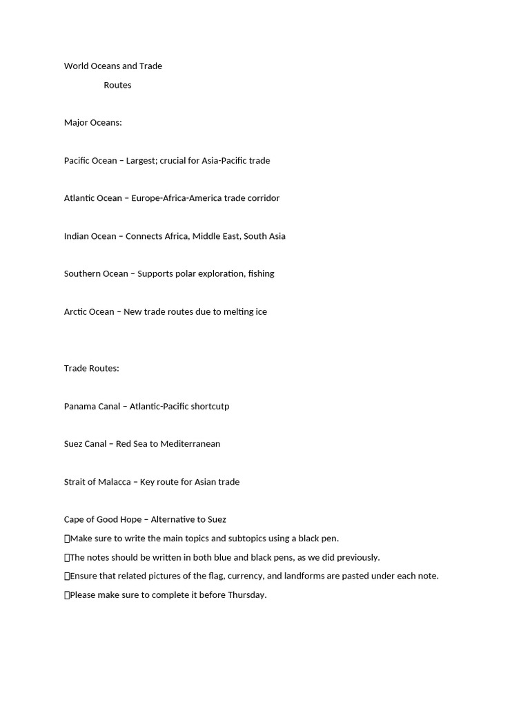 Oceans and Trade Routes Overview | PDF | Andes | Renminbi