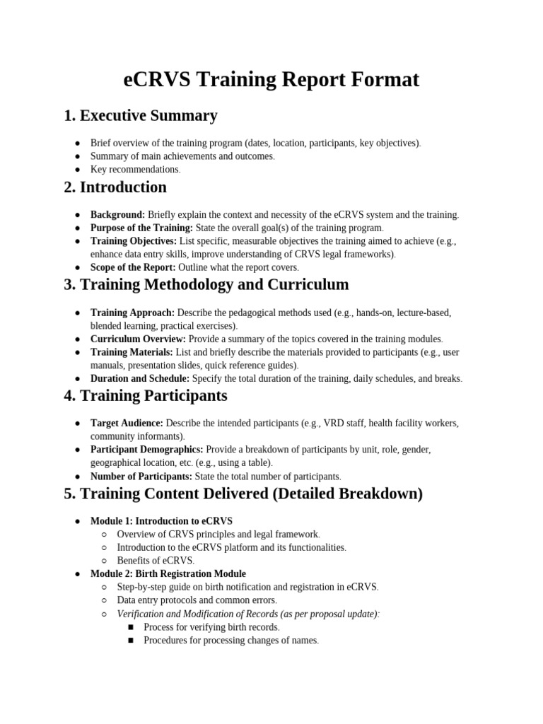 Ecrvs Training Report Format | PDF | Curriculum | Data