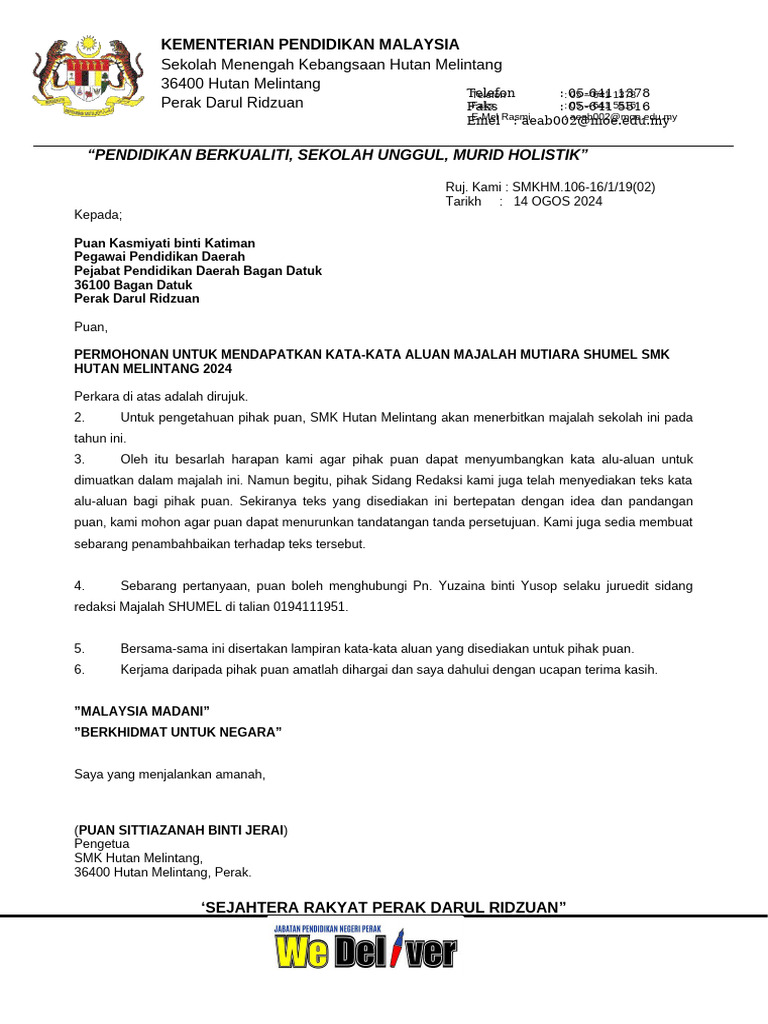Surat Kata2 Aluan PN Kasmiyati | PDF