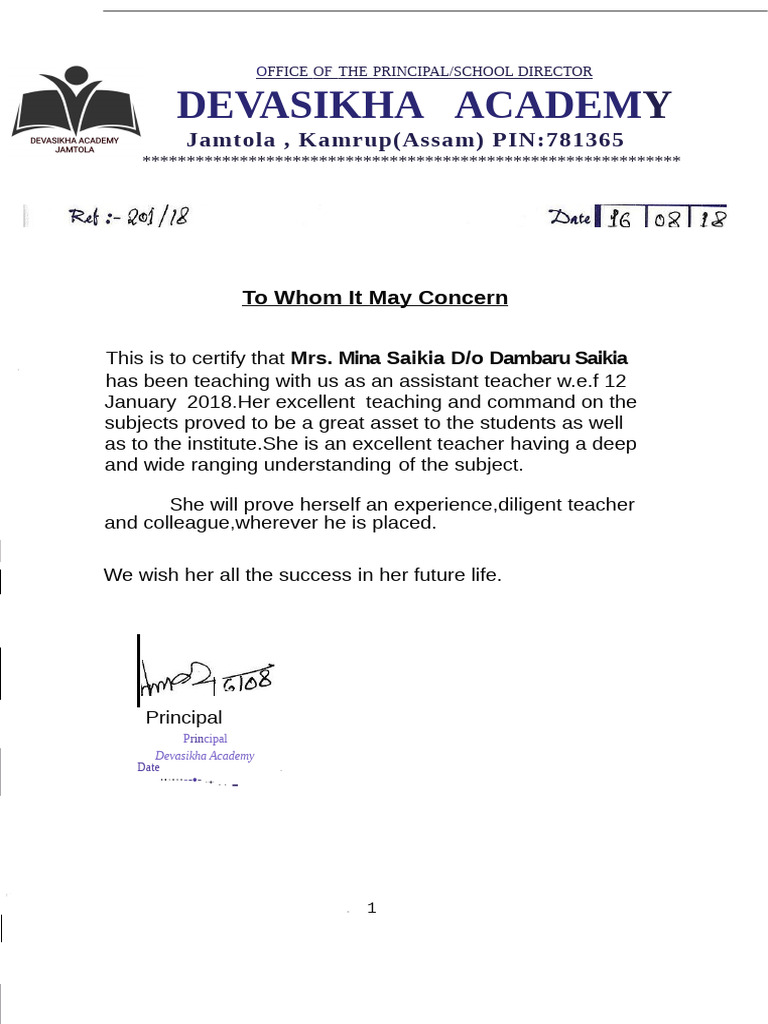 School Experence Certificate Mina | PDF
