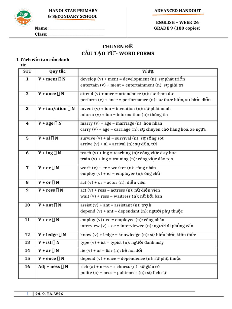 G9 - w26 + 27 - Word Forms | PDF