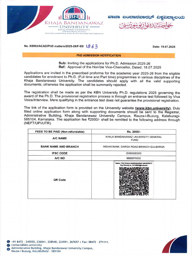 Ph.D. Admission Notification 2025-26 | PDF | Doctor Of Philosophy | Science