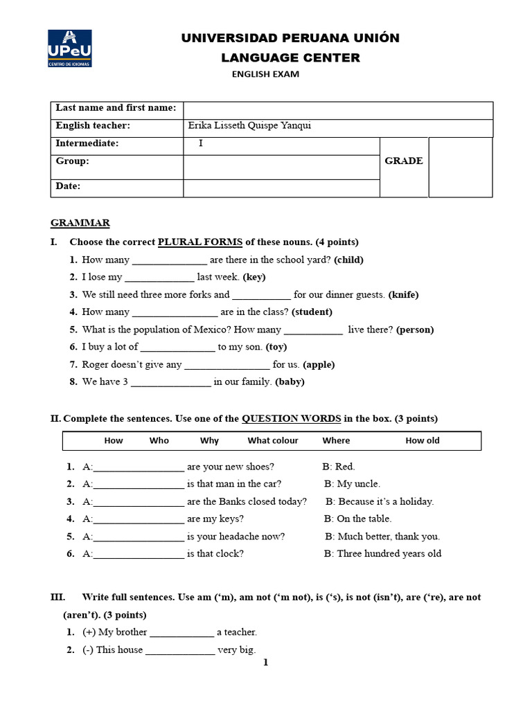 Examen de Diagnostico - Agosto | PDF | English Language | Linguistic Morphology