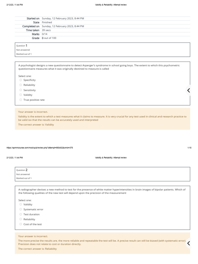 Validity & Reliability - Attempt Review | PDF | Validity (Statistics ...