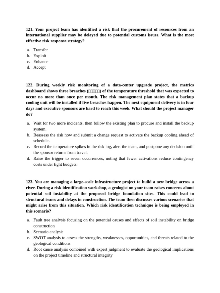 PMP Risk Management Questions5 | PDF | Risk | Risk Management