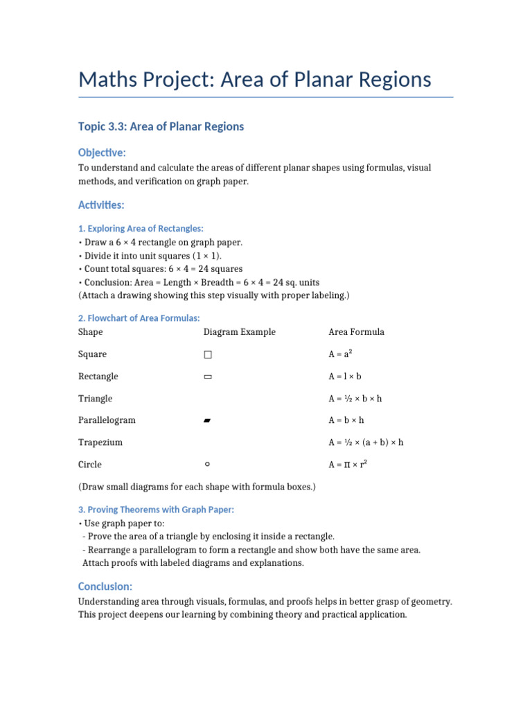 Maths Project Area of Planar Regions | PDF