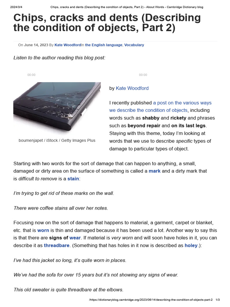 Chips, Cracks and Dents (Describing The Condition of Objects, Part 2 ...