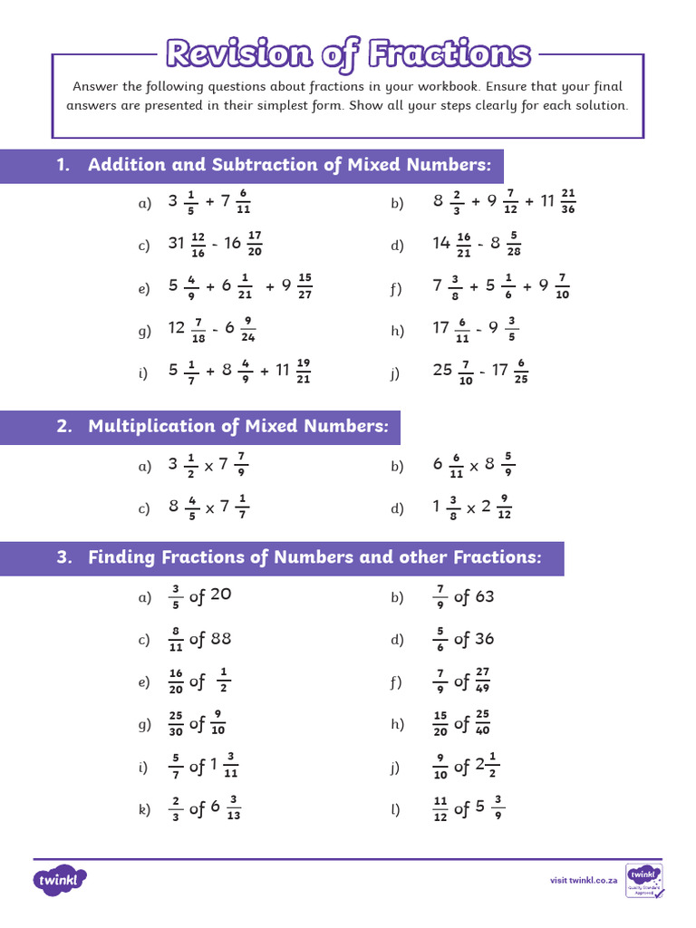 Fractions Revision Worksheet | PDF | Mathematics | Discrete Mathematics