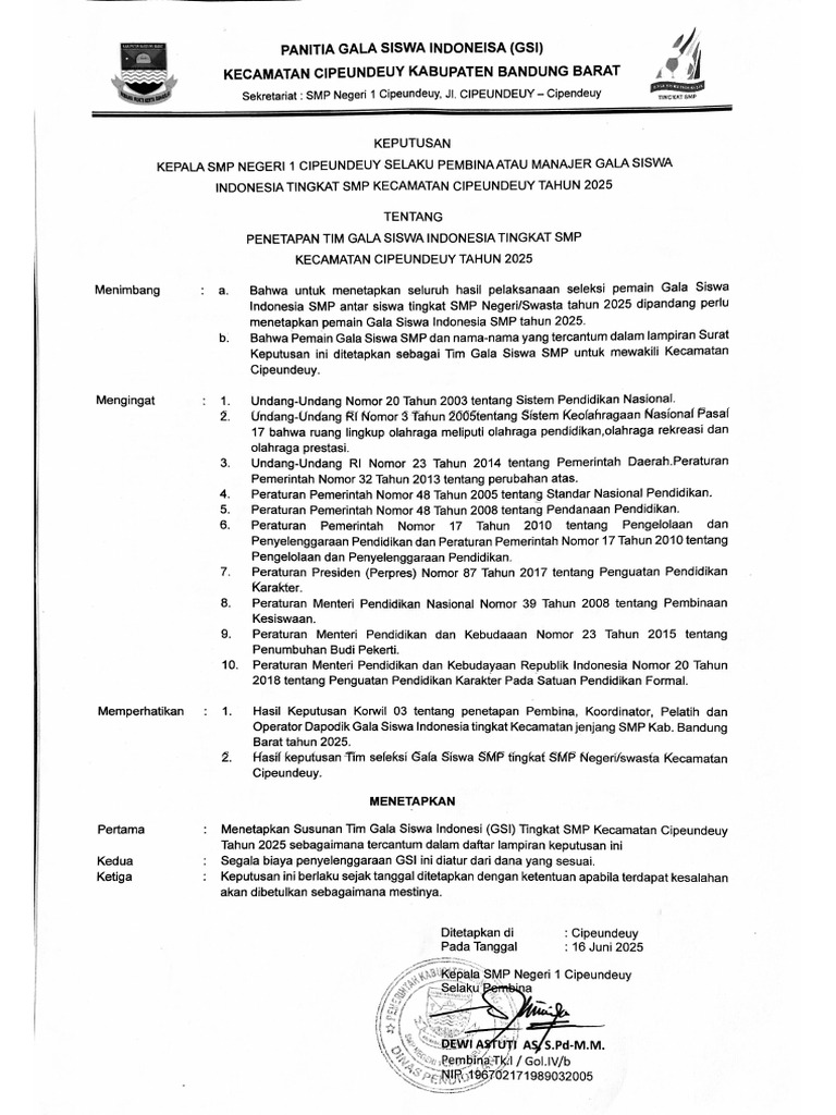 SK Tim GSI Kec Cipeundeuy 2025 | PDF