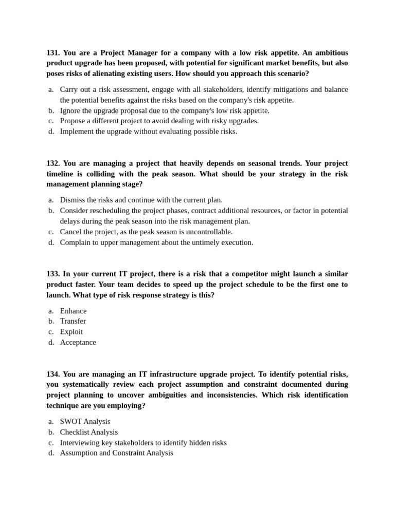 PMP Risk Management Questions13 | PDF | Risk | Risk Management