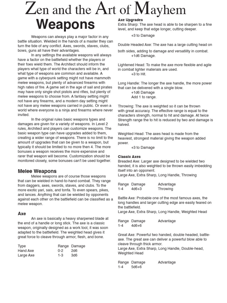 Weapons and Customization in Mayhem | PDF | Blade | Sword
