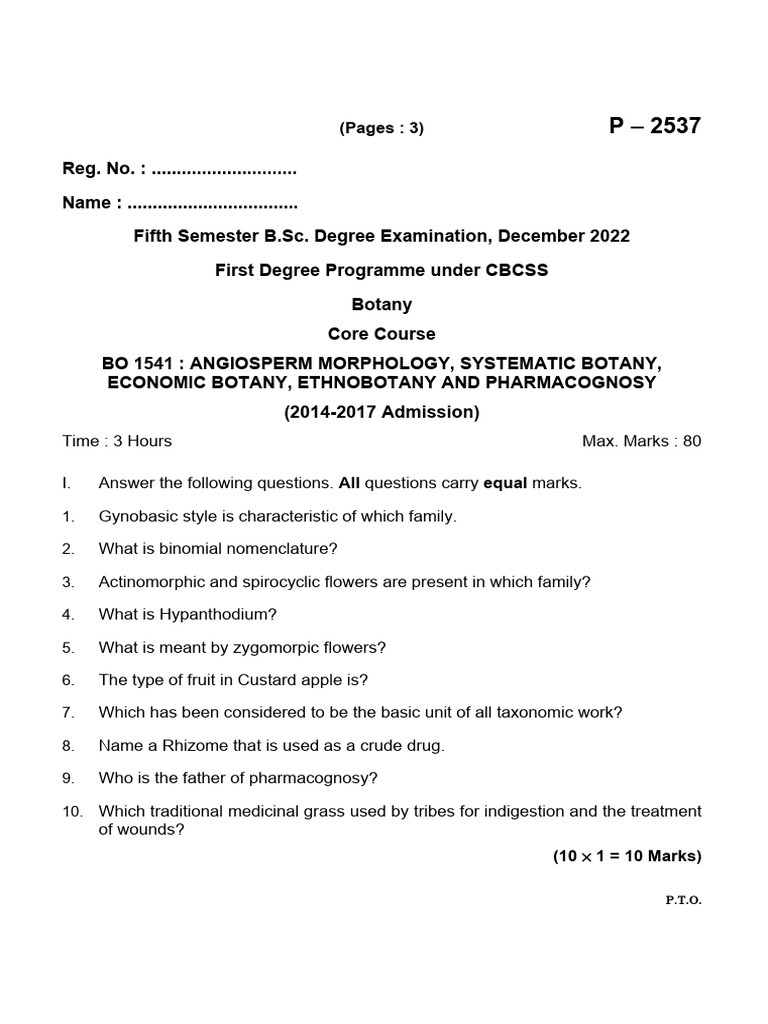 Angiosperm Morphology Systematic Botany Economic Botany, Ethnobotany ...