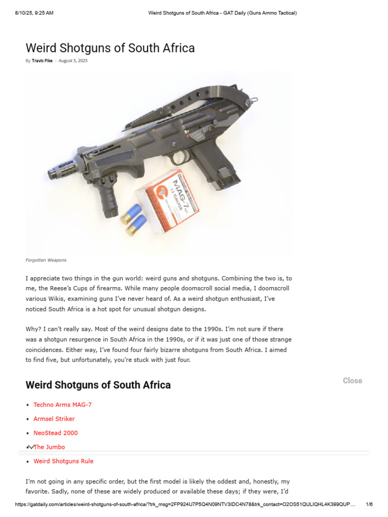 Weird Shotguns of South Africa - GAT Daily (Guns Ammo Tactical) | PDF | Trigger (Firearms) | Shotgun