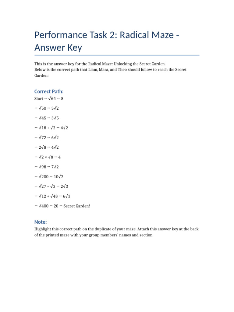Radical Maze Answer Key | PDF