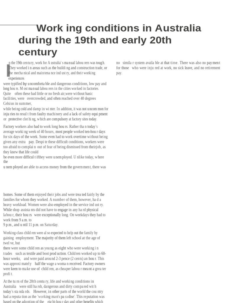 Working Conditions in 19th Century Australia | PDF | Employment | Labor