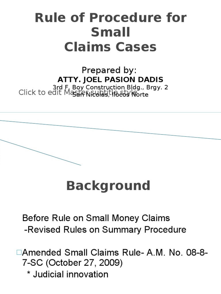 Rule of Procedure For Small Claims Cases: Prepared by | PDF | Pleading ...