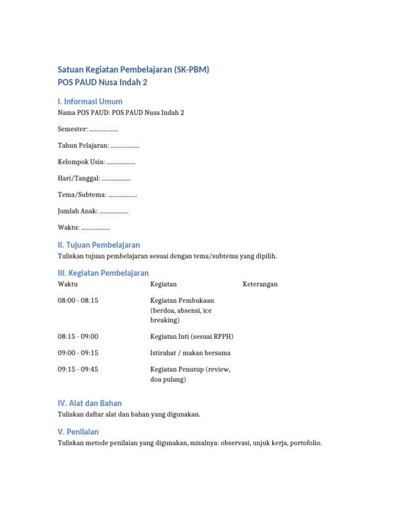 SK PBM POS PAUD Nusa Indah 2 | PDF