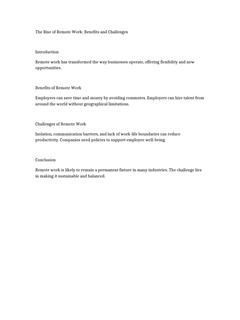 Remote Work Benefits and Challenges | PDF