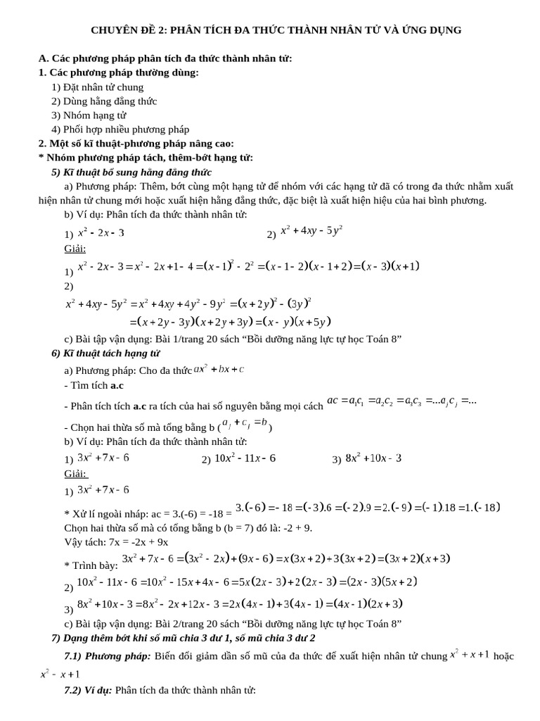 Chuyen de 3. Phan Tich Da Thuc Thanh Nhan Tu Va Ung Dung | PDF