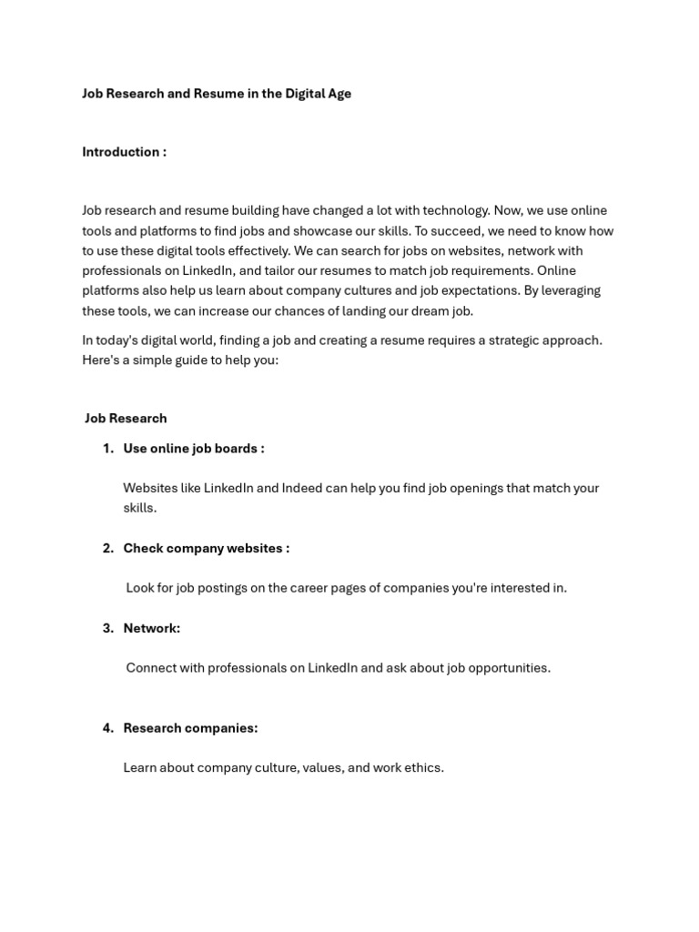 Job Research and Resume in Digital Age Assignment | PDF