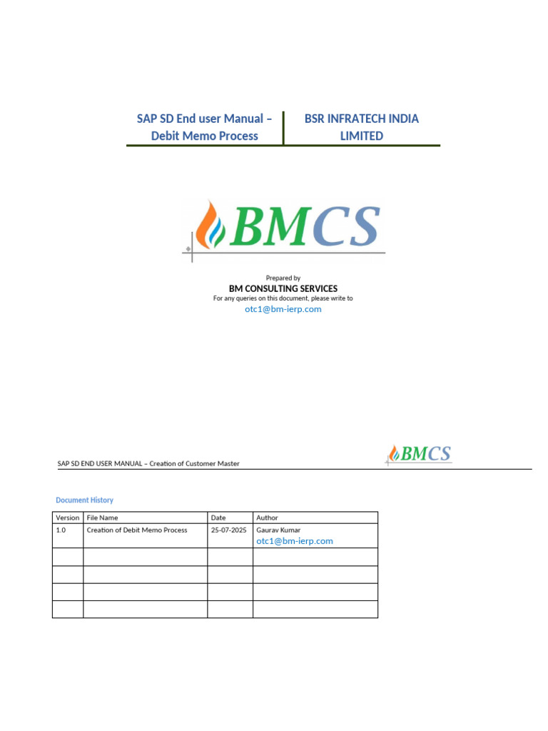 BSR Infratech Debit Memo Process Guide | PDF | Invoice | Debits And Credits