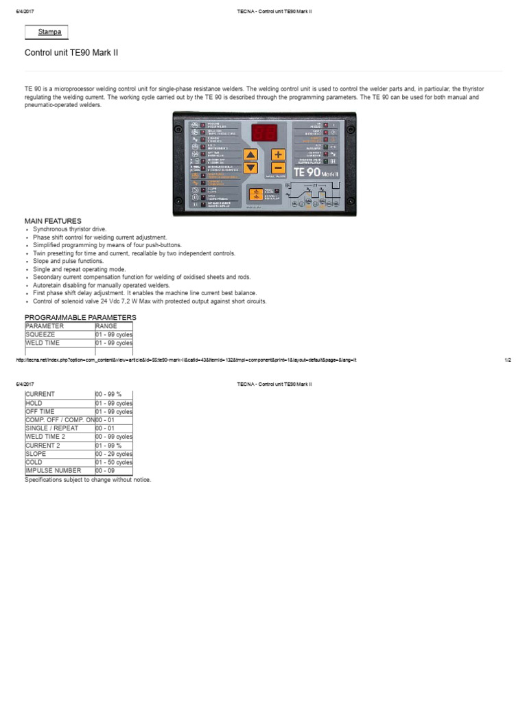 TE90 Mark II Control Unit Overview | PDF