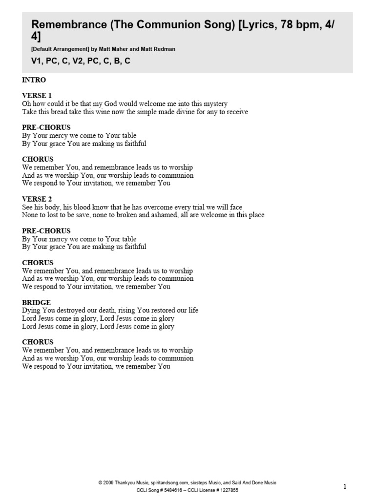 Remembrance Communion Song Lyrics | PDF