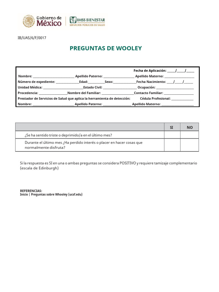 Preguntas de Tamizaje Whooley | PDF