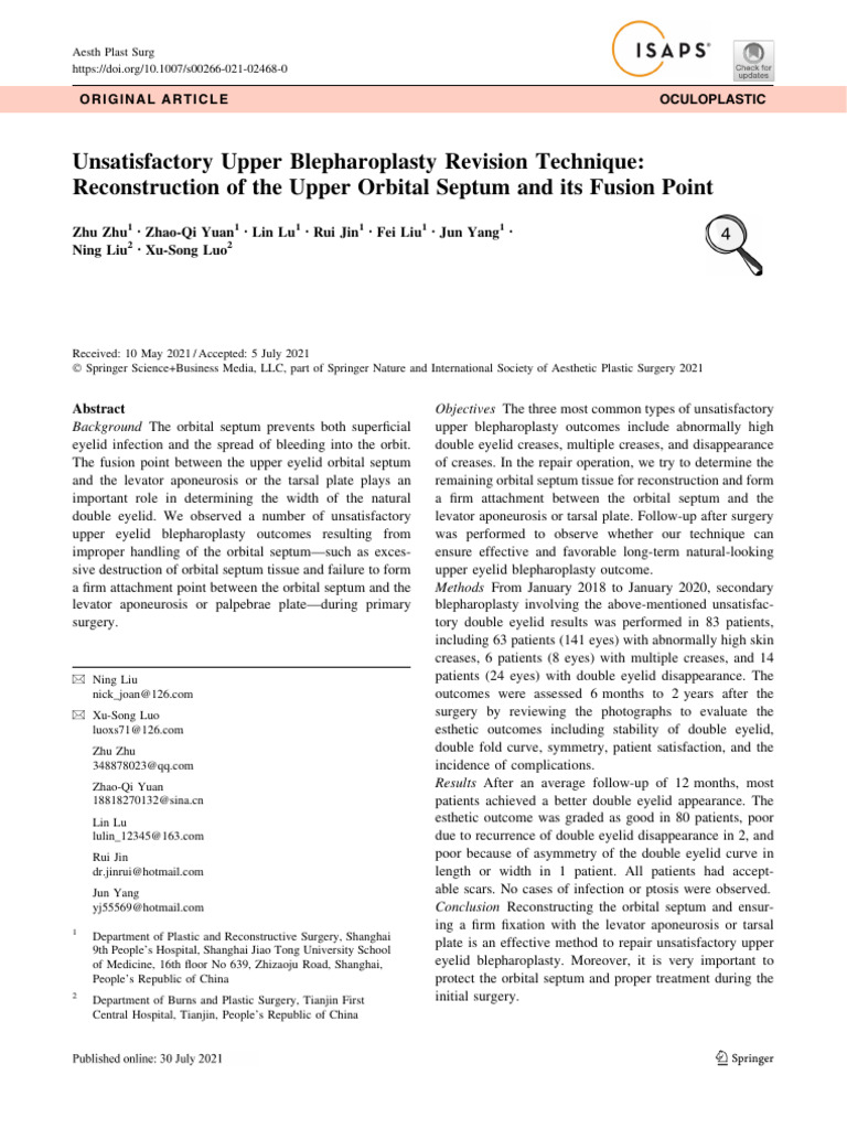 High Fold 5 - Reconstruction of The Upper Orbital Septum and Its Fusion ...