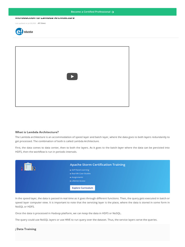 Introduction to Lambda Architecture | PDF | Apache Spark | Apache Hadoop