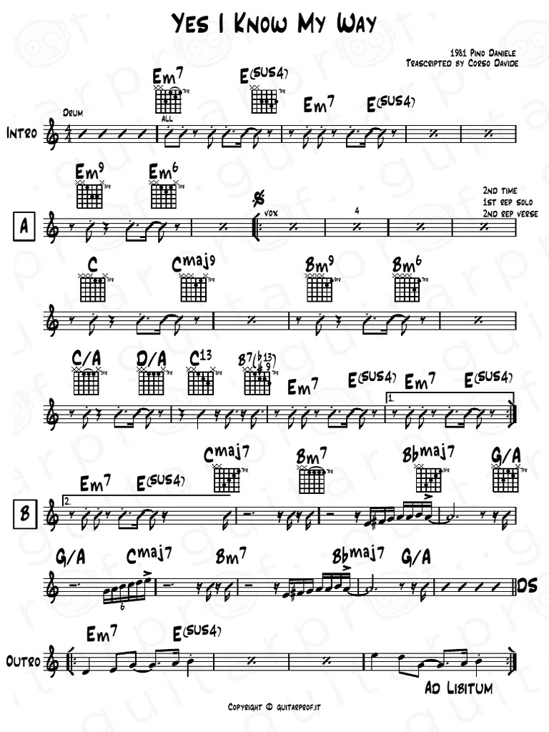 Yes I Know My Way Chart Chitarra Watermark | PDF