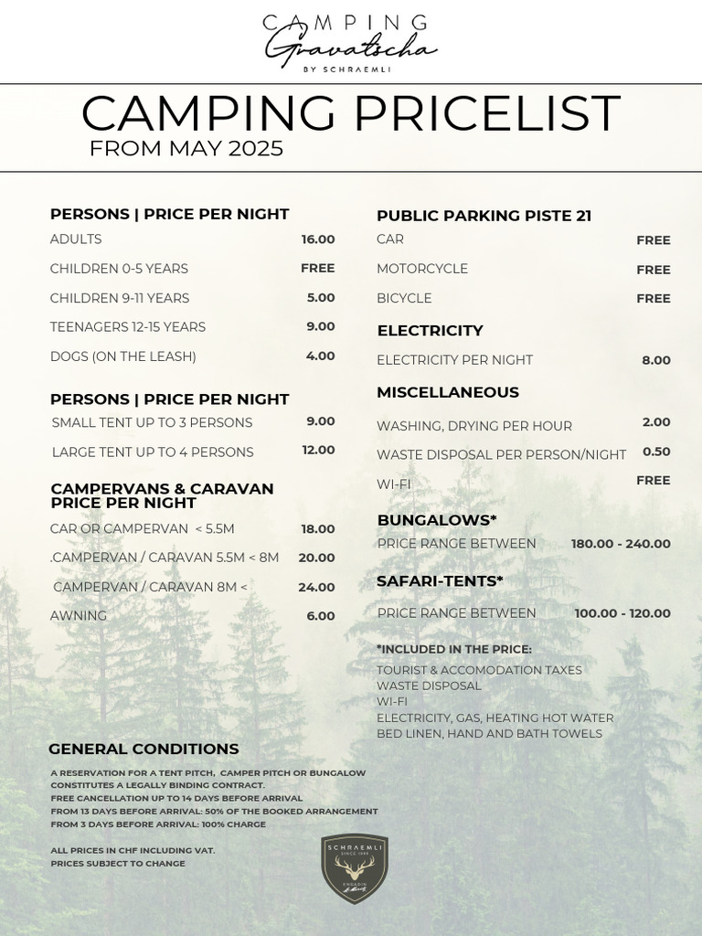 Preisliste Camping Eng | PDF
