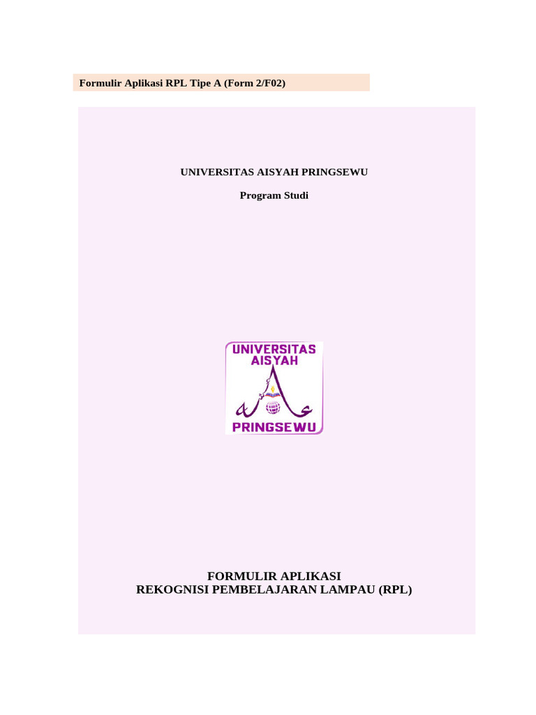 Formulir Aplikasi RPL Tipe A S1 Kep | PDF