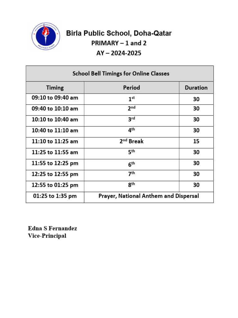 School Timings for Online Classes | PDF