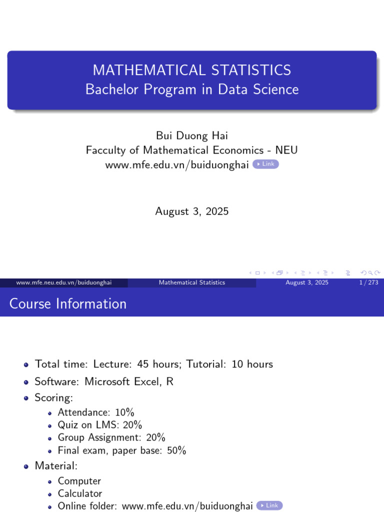 Slide MathStat DS 2025 | PDF | Coefficient Of Variation | Statistics