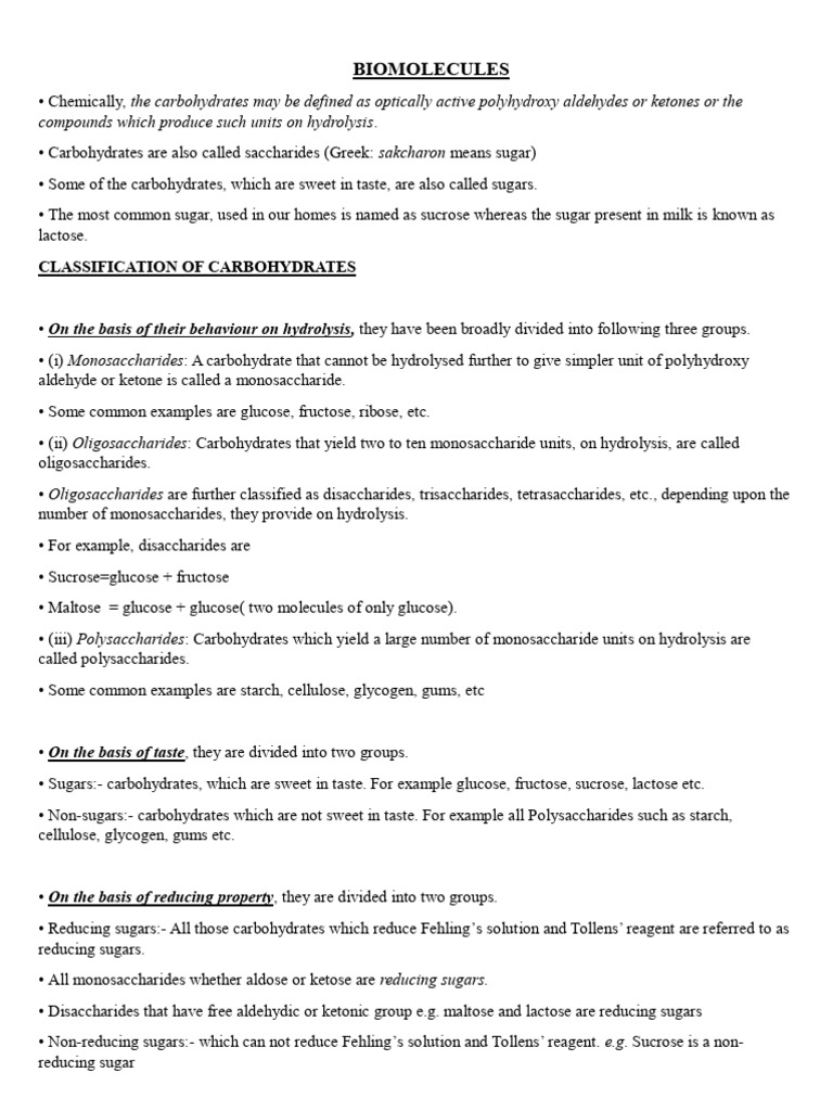Biomolecules ..NOTES | PDF | Carbohydrates | Nucleotides