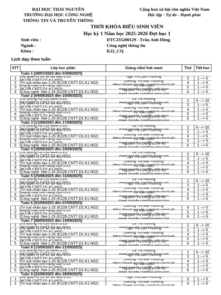 Student Timetable 11 | PDF