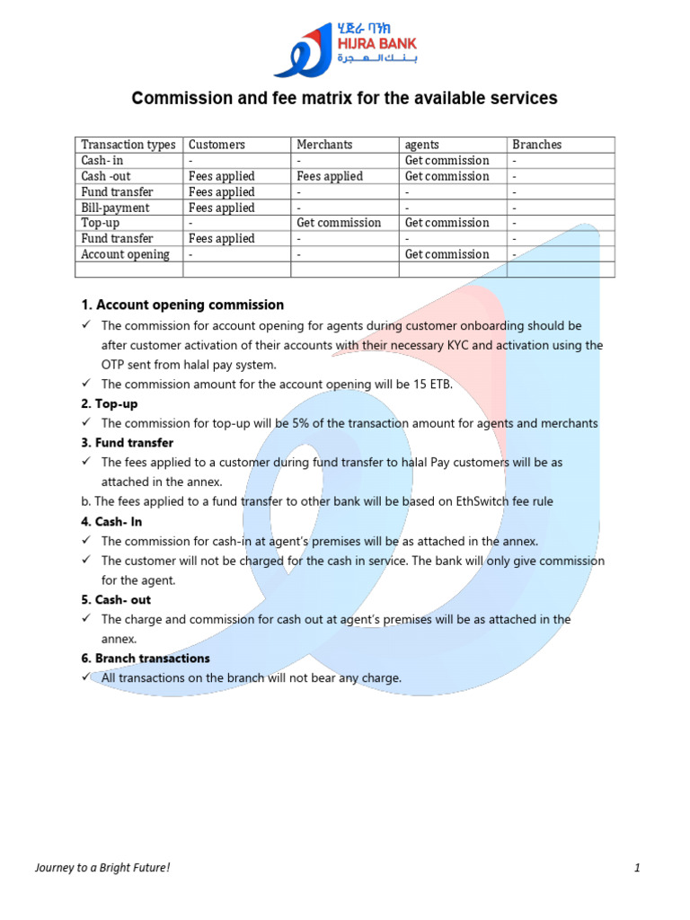 Commission and Fee Matrix | PDF | Fee | Banking