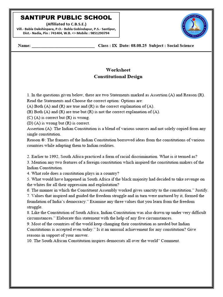 Civics Worksheet 1 | PDF