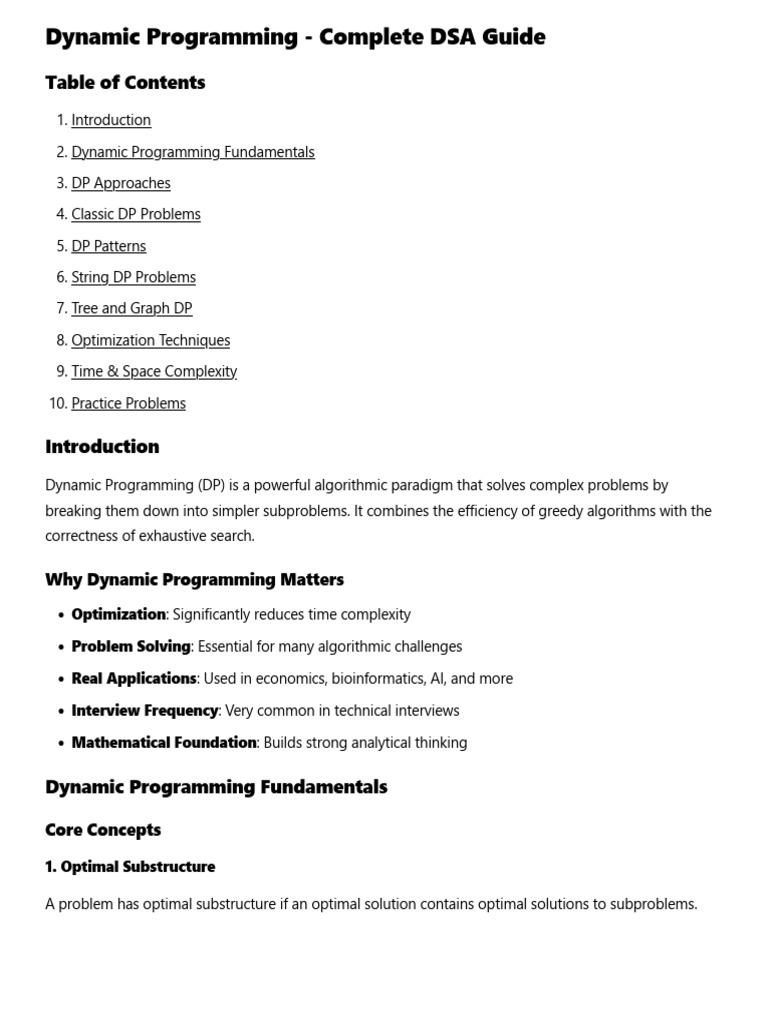 Dynamic Programming - Complete DSA Guide | PDF | Dynamic Programming | Applied Mathematics