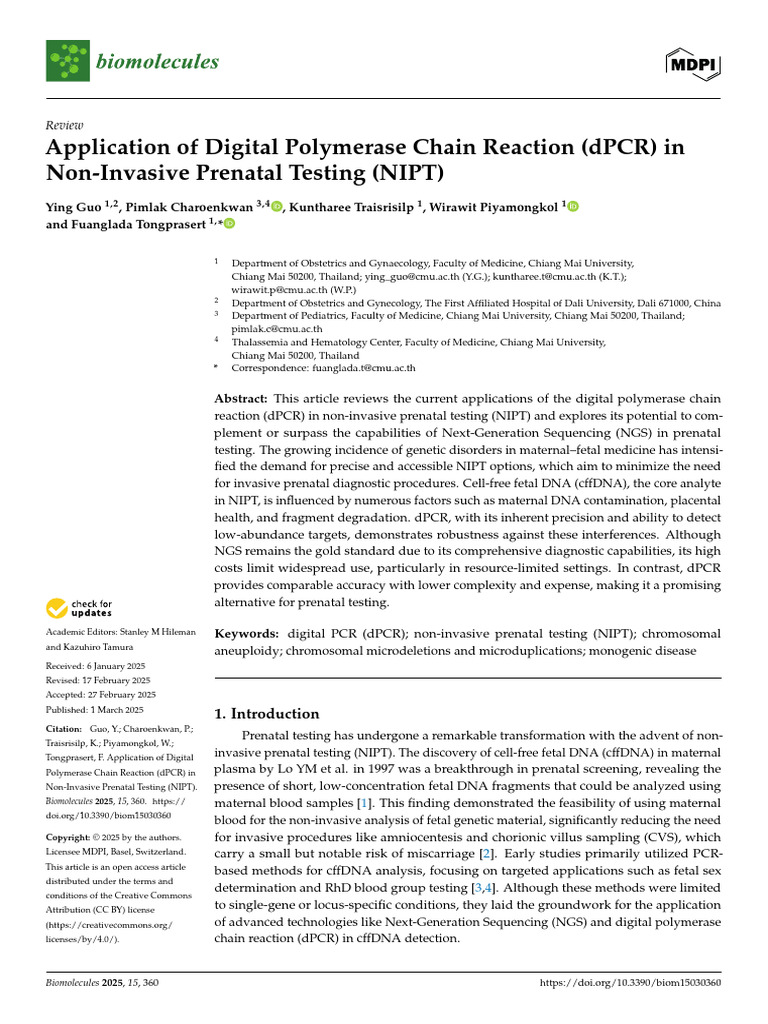 dPCR in Non-Invasive Prenatal Testing | PDF | Dna Sequencing | Pregnancy