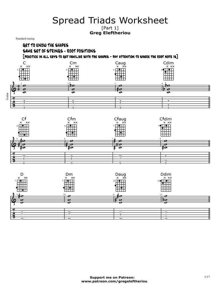 Spread Triads Worksheet Part1 | PDF | Chord (Music) | Elements Of Music