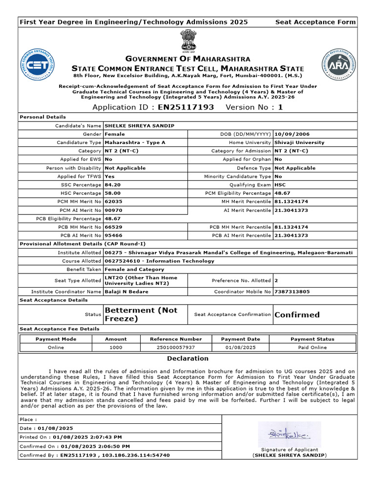 CAP Round 1 Betterment Process Guide | PDF | Qualifications